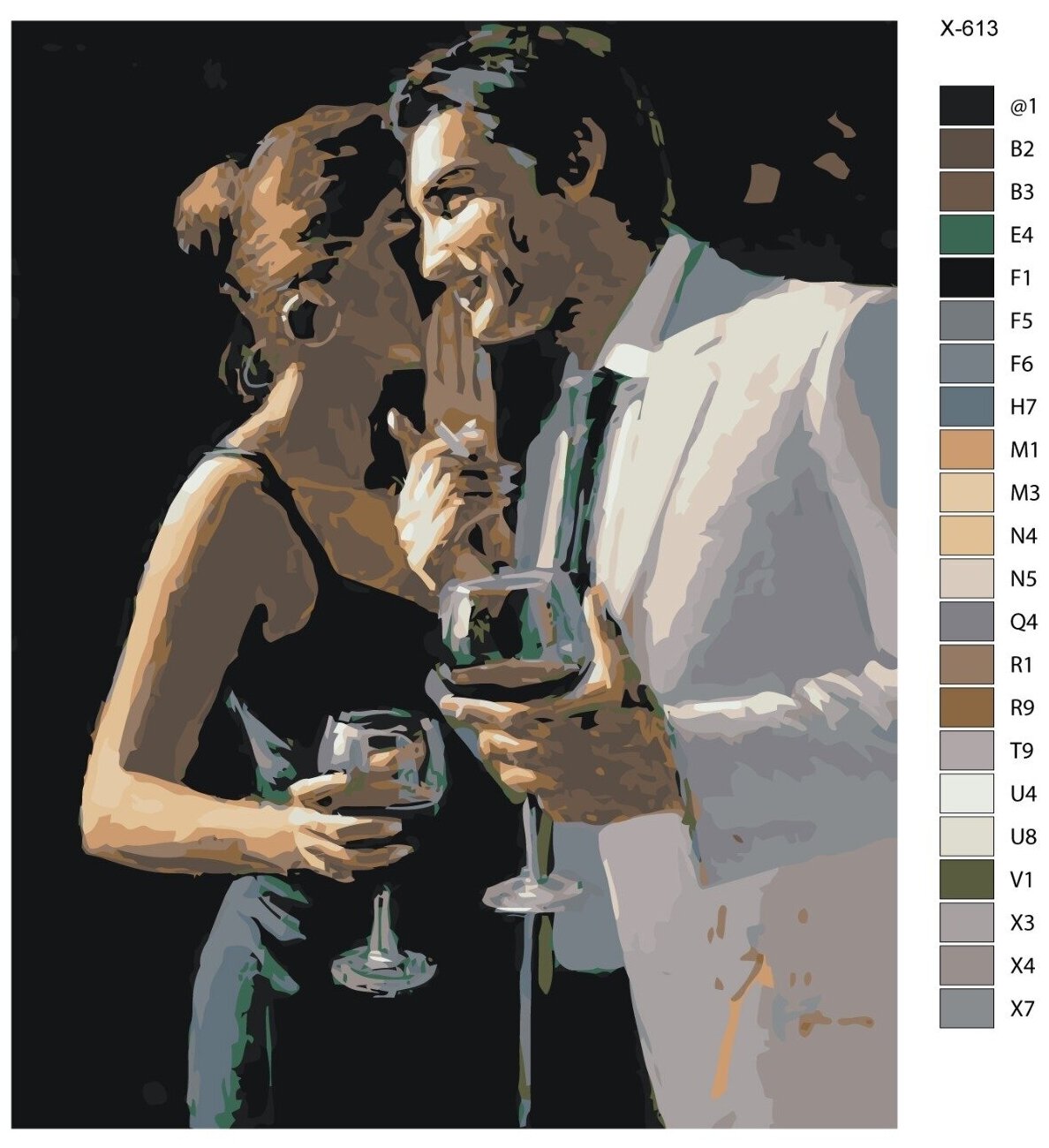 Картина по номерам X-613 "Влюбленная пара с бокалами вина" 40х50