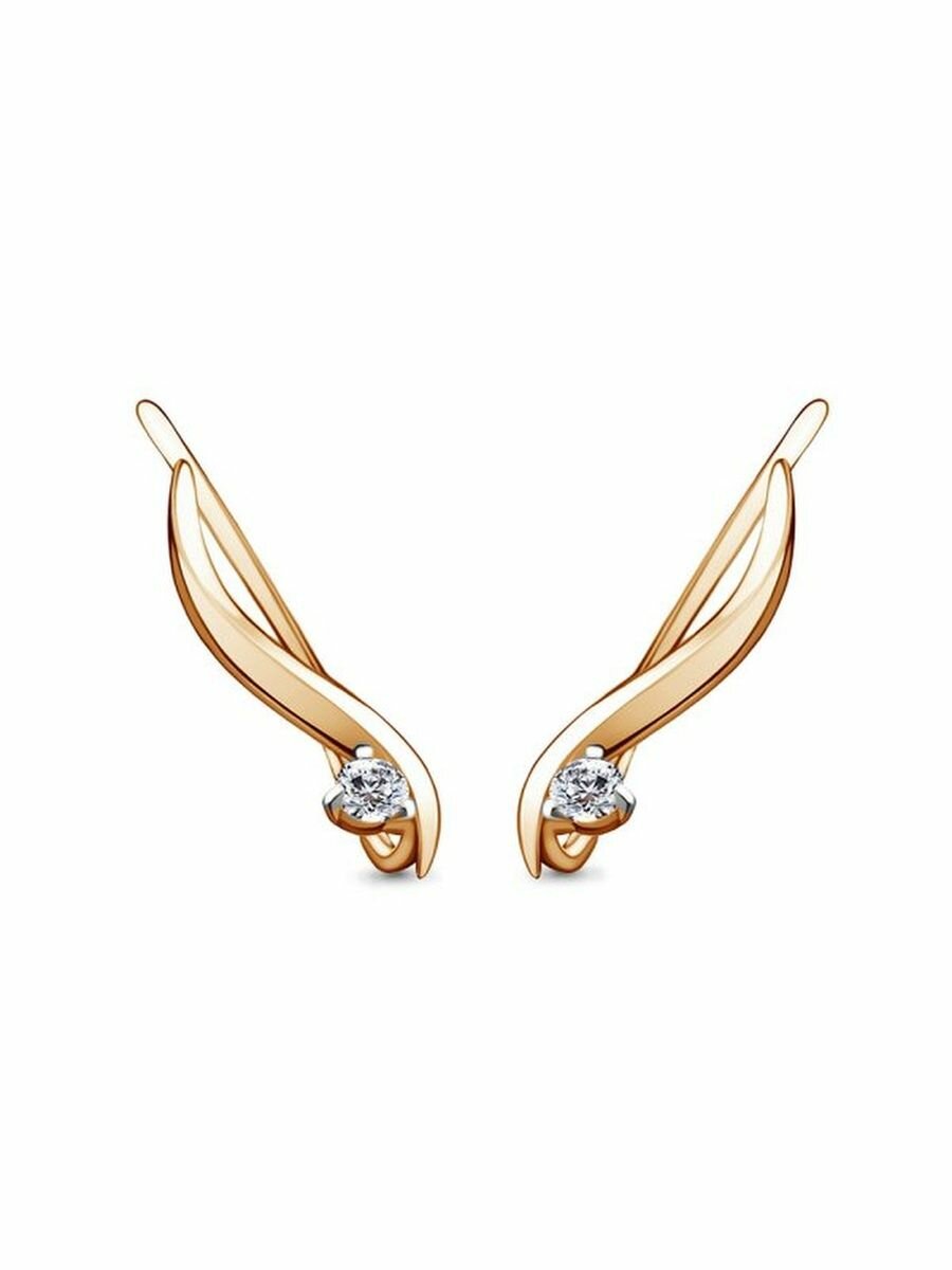 Серьги каффы, красное золото, 375 проба, фианит