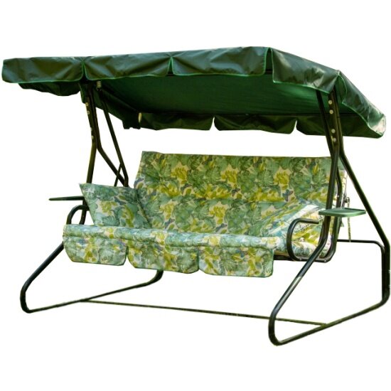Качели садовые 3-х местные Olsa Люкс 3(каркас серый, м/э разноцветный рис. листья)1 уп.