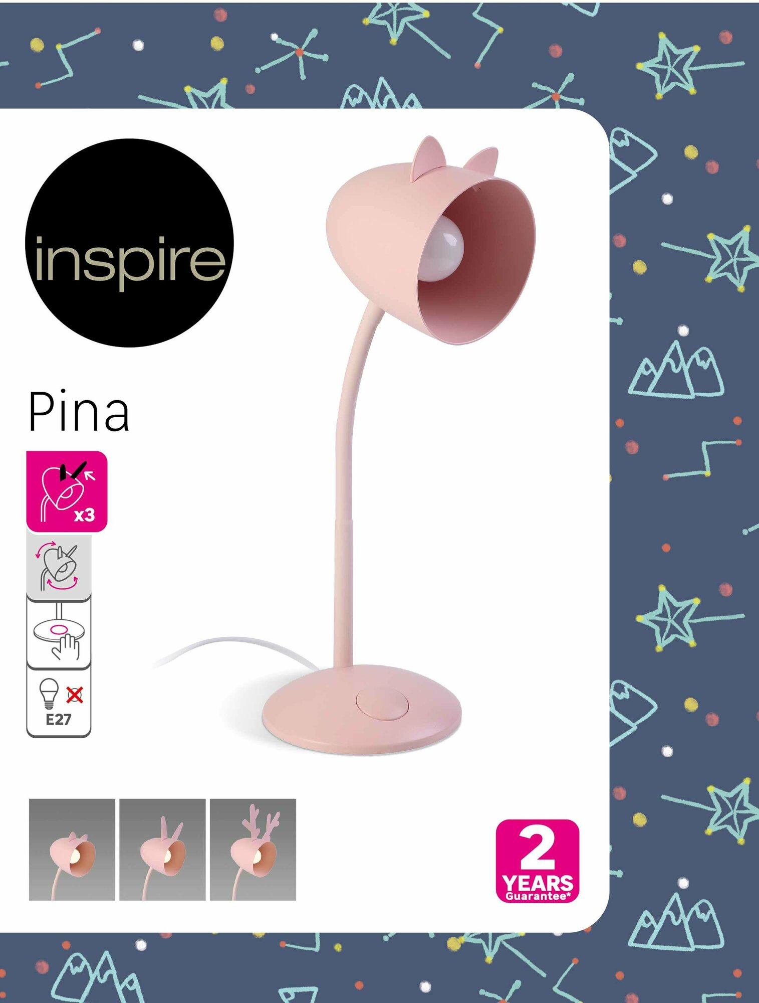 Настольная лампа Inspire Pina, цвет розовый