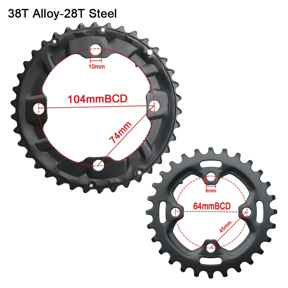Передняя звезда для велосипеда SHIMANO SRAM 22T/24T/26T/32T/36/38T/42T/44T Серый, 38Talloy-28Tsteel