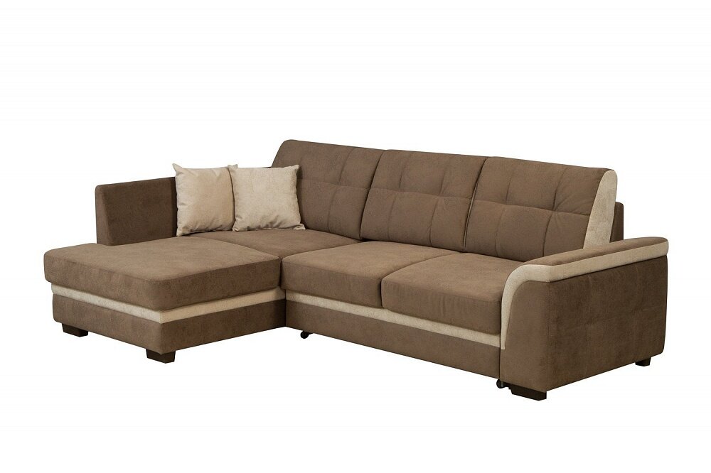 Угловой диван Денвер коричневый, дельфин, 261х172х91 см, с ящиком для белья