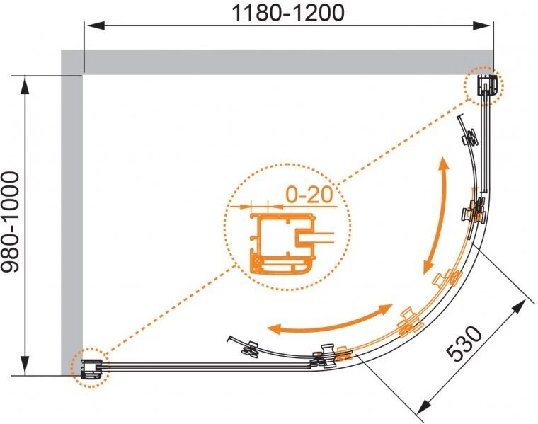 Anima-w-rh-2-120 100-p-cr-l душевой уголок Cezares anima-w-rh-2-120/100-p-cr-l