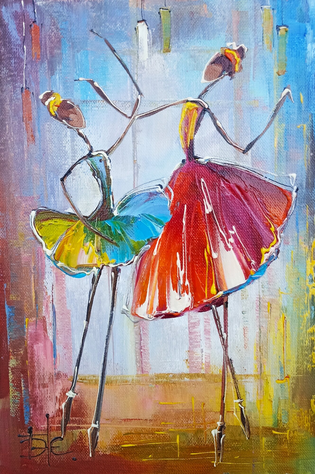 Картина масло/холст. 100% ручная работа, 100% живопись от Художественной мастерской Грëзы. Картина из серии "Танцующие балерины". Картина фактурная, выпуклая. Размер 20х30 см.