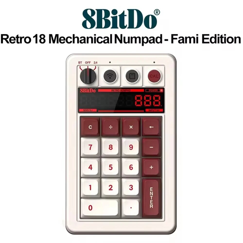 8-дюймовый ретро-планшет BitDo с 18 механическими цифрами, совместимый с Windows/Android, Bluetooth, 2,4G, Тип C, поддержка калькулятора, режим горячей замены