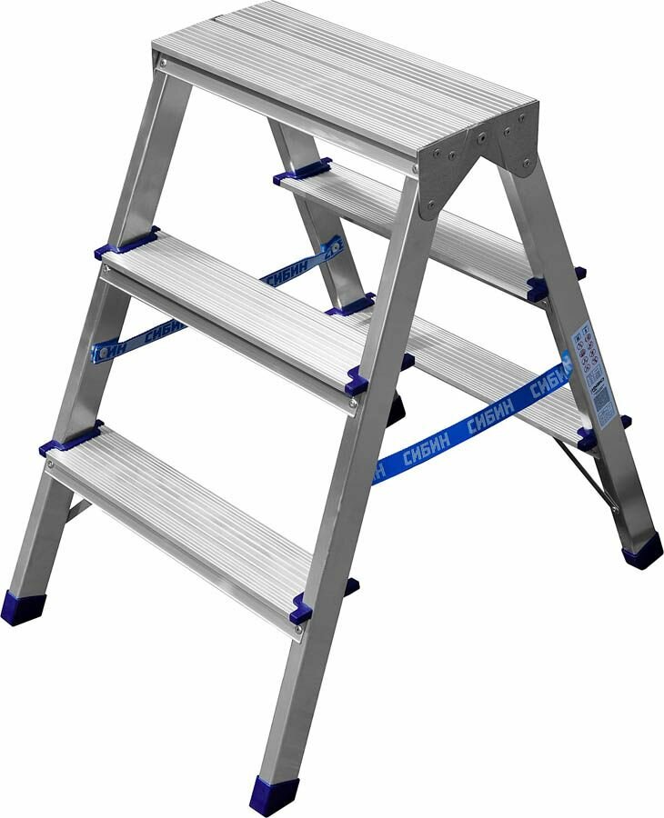 Лестница-стремянка СИБИН число ступеней 3, алюминий, максимальная нагрузка 150 кг, двухсторонняя