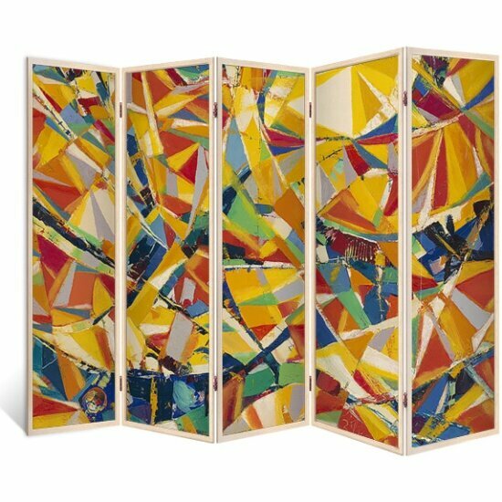 Ширма перегородка Декор Депо для комнаты деревянная "Энергия." двухсторонняя с картинкой (абстр) 5 створок кремовый дуб 176х230 см 18 кг