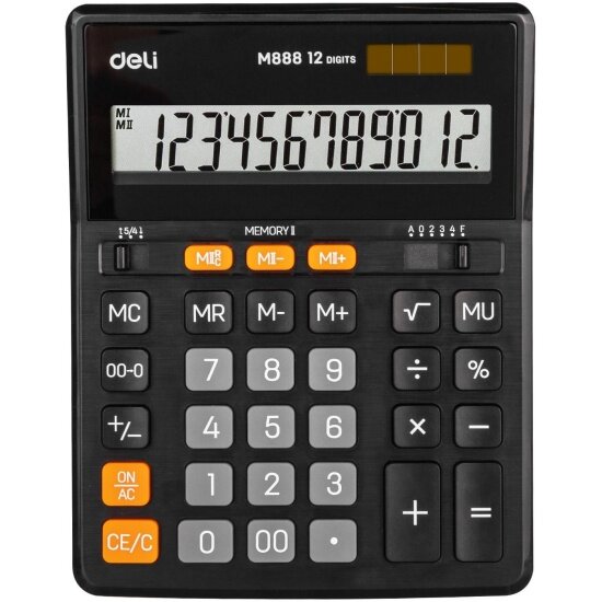 Калькулятор Deli настольный полноразм. EM888, 12-р, дв. пит, 202х159мм, черн