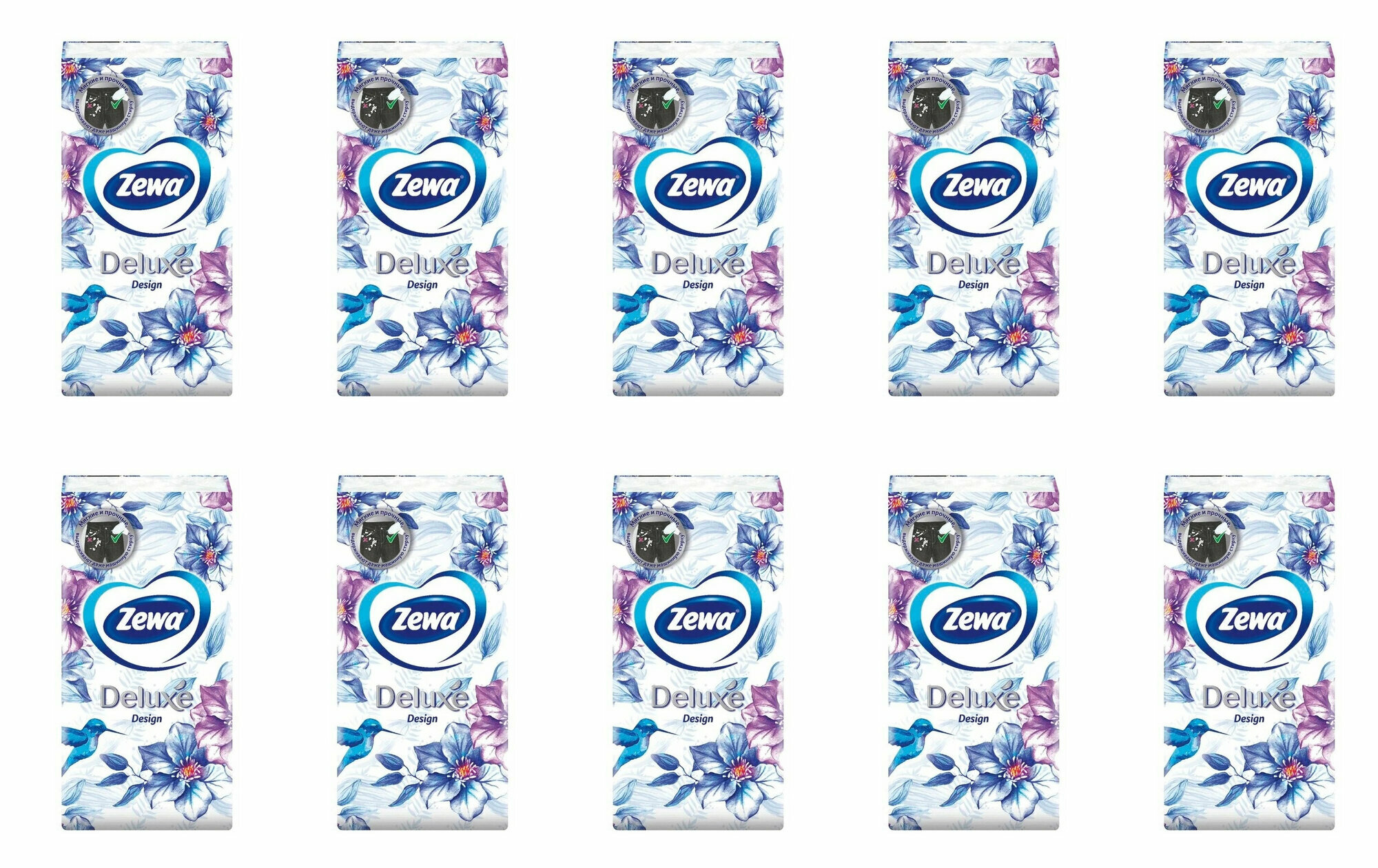 Платочки носовые Zewa Deluxe Design бумажные, 10 уп