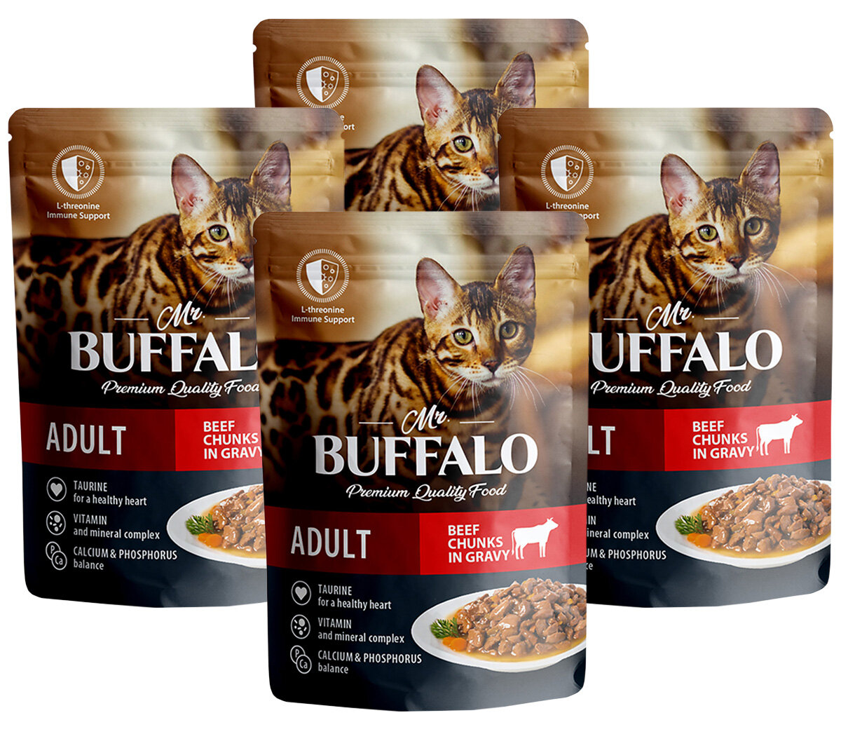Влажный корм Mr.Buffalo Adult Cat Beef для взрослых кошек с говядиной в соусе пауч, 85 гр х 4 шт