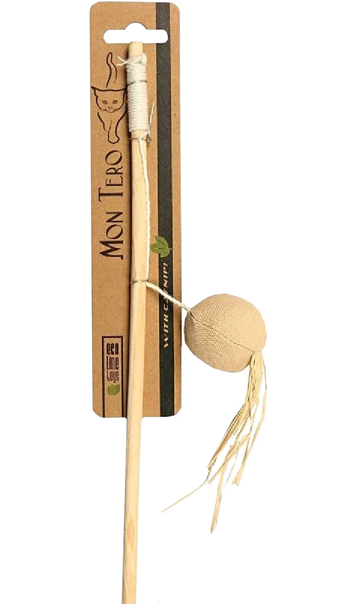 ЭКО удочка-дразнилка для кошек Шарик с кошачьей мятой бежевая 42 см Mon Tero