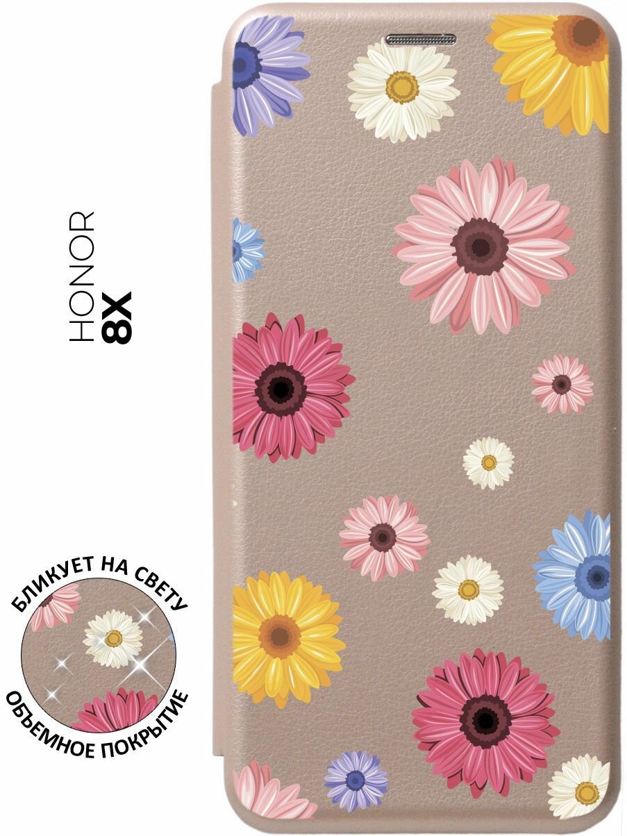 Чехол-книжка Gerberas на Honor 8X / Хонор 8Х с 3D эффектом золотой