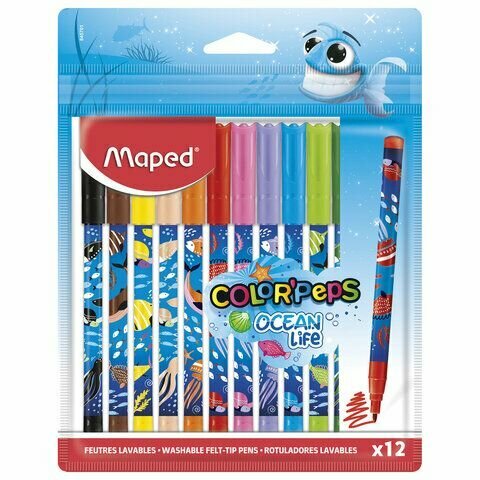 6 шт. Фломастеры MAPED COLOR'PEPS "Ocean Life", 12 цветов, смываемые, вентилируемый колпачок, 845701