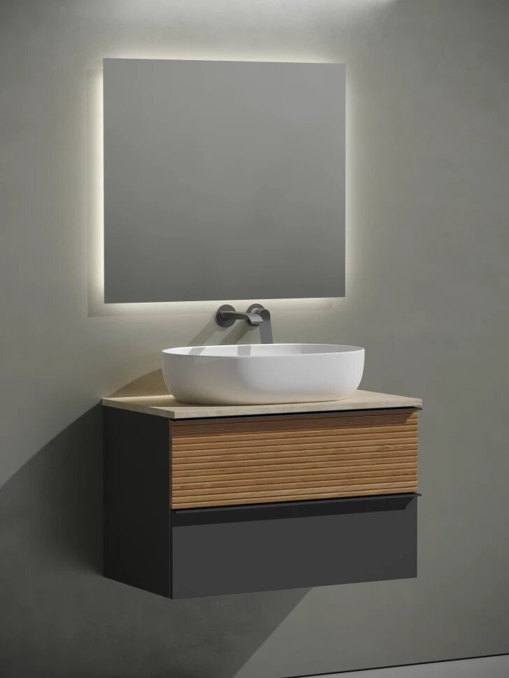 Комплект мебели Sancos Delta DL80GR + TT80A2 + CN6047 + SQ800 80 см, подвесной, дуб красный/графит матовый