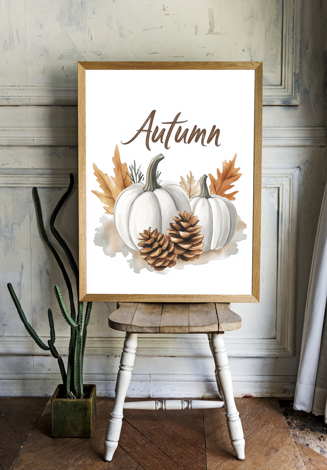 Постер "Осенние тыквы и шишки" 50x70 без рамы