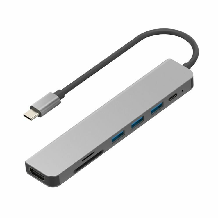 Адаптер переходник 7 в 1 3xUSB 3.0,2.0, 1-Type-c HDMI Power Delivery + SD и TF карты памяти / Разветвитель USB-C HUB 3.0 / Подходит для MacBook