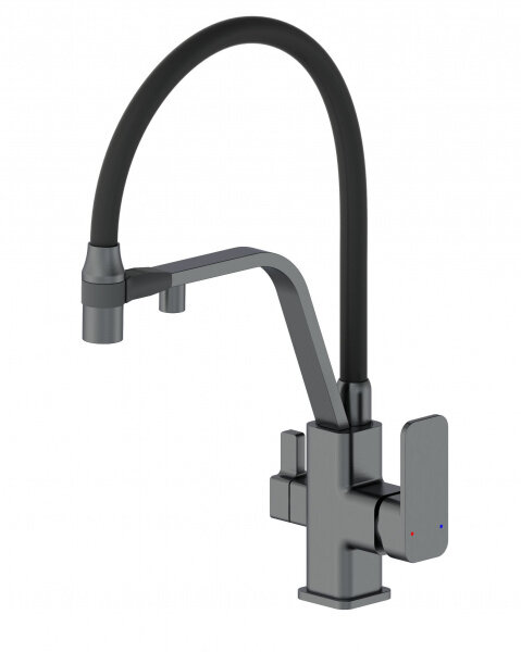 Смеситель для кухни с гибким изливом и подключением фильтра Wonzon&Woghand, Темный графит WW-88458013-BGM