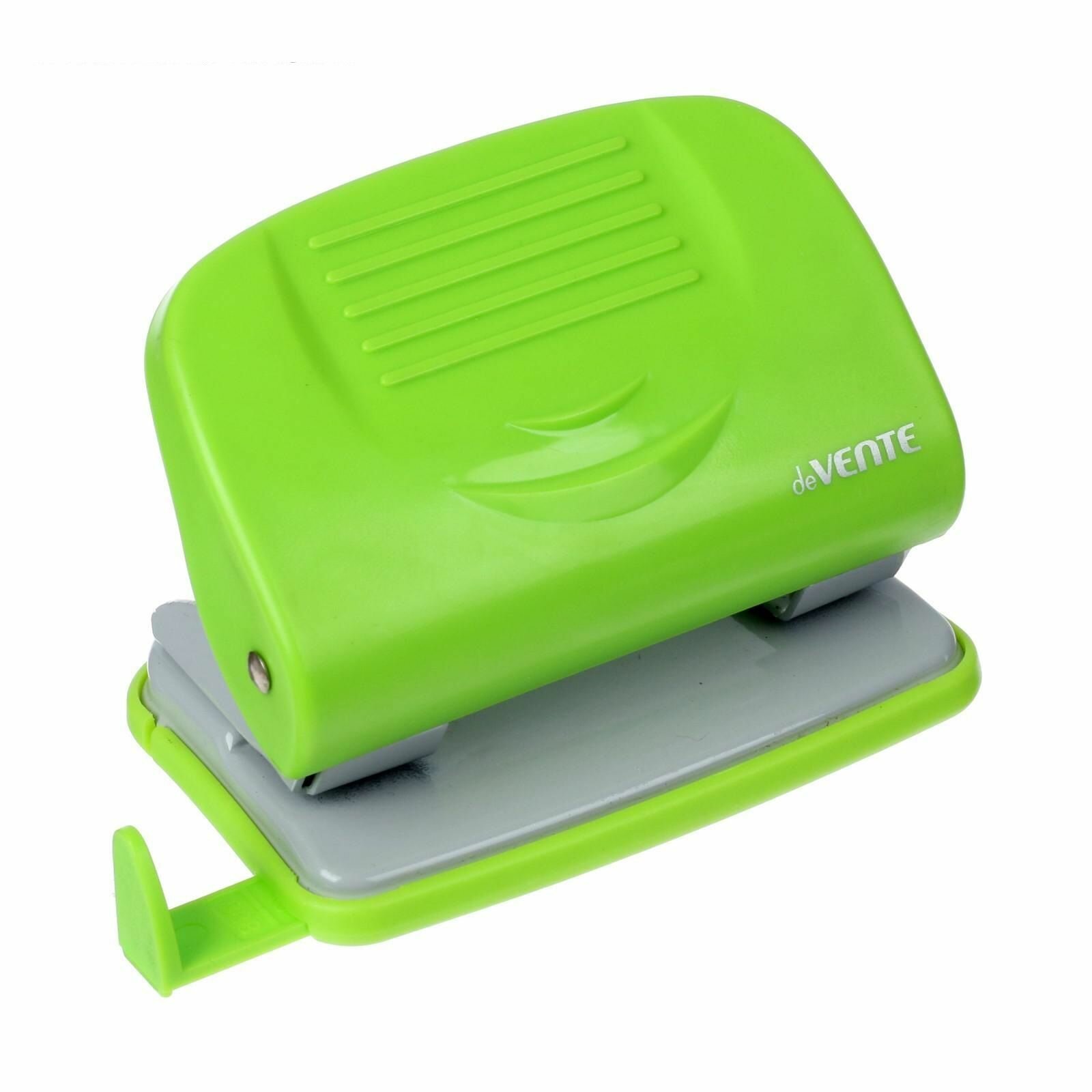 Дырокол на 20 листов, пластиковый, deVENTE Neon, с линейкой, неоновый зелёный