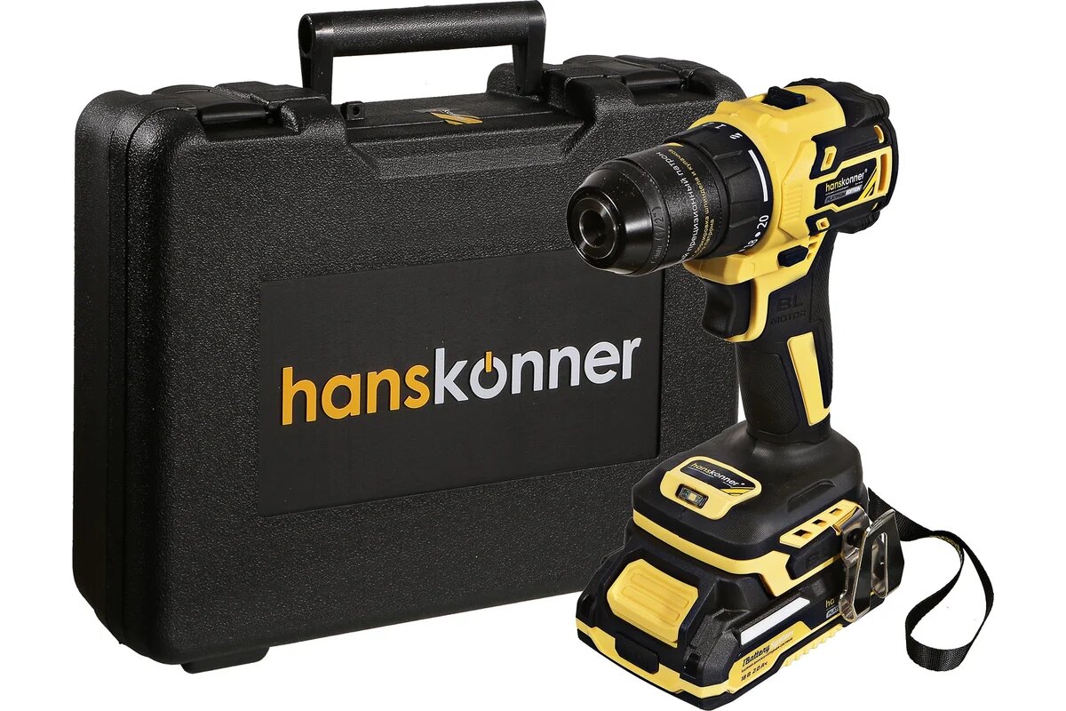 Аккумуляторная дрель Hanskonner 1BatterySystem HCD2065C, бесщеточный, 18В, в кейсе