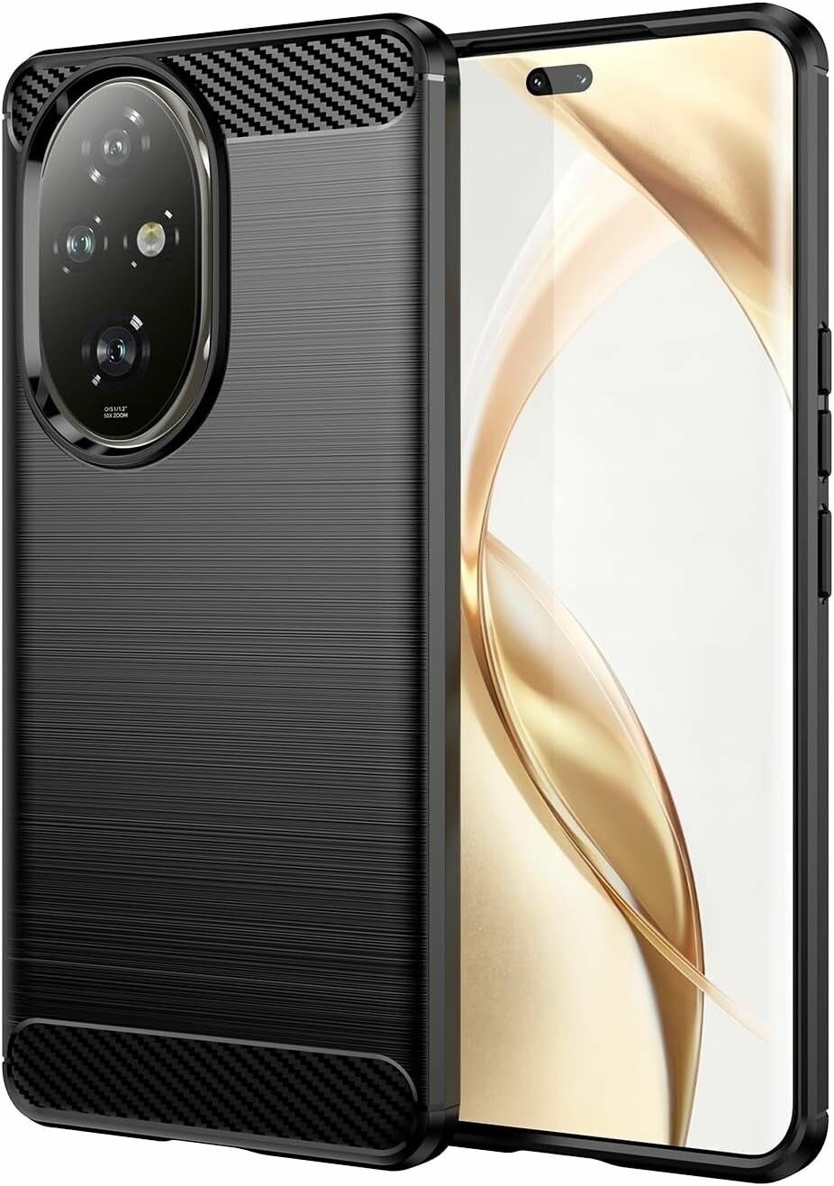 Чехол на Honor 200 Pro силиконовый карбон сталь чёрный противоударный