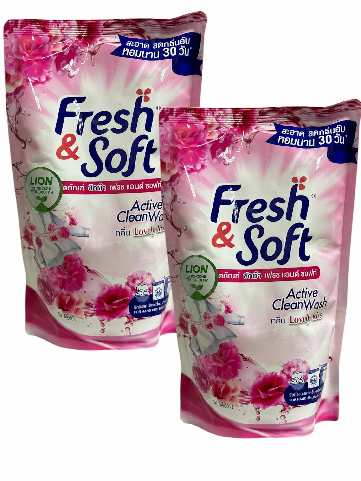 Гель для стирки всех типов тканей LION Fresh&Soft концентрированный, 2 шт по 400 мл мягкая упаковка