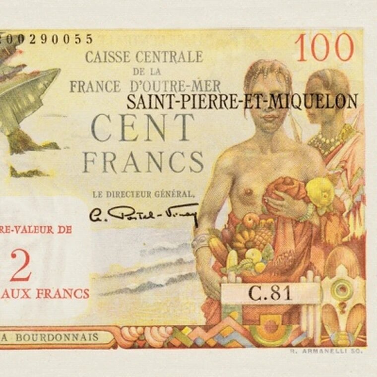 100 франков 1963 Сен-Пьер и Микелон, новый выпуск, сувенирная копия, банкноты и купюры редкие коллекционные