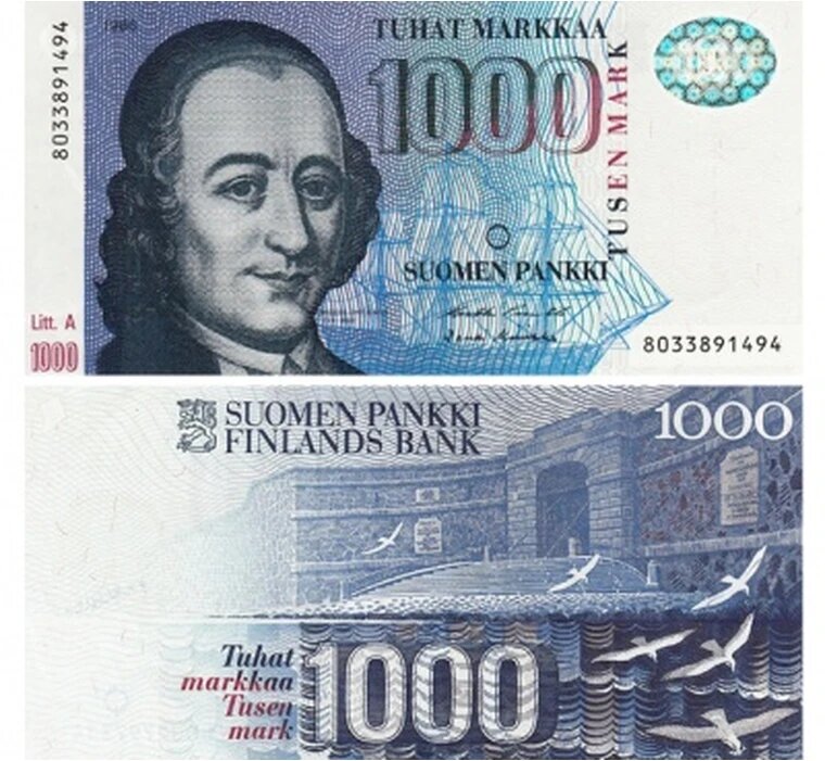 1000 марок 1986 Litt.A, Финляндия, сувенирная копия, банкноты и купюры редкие коллекционные