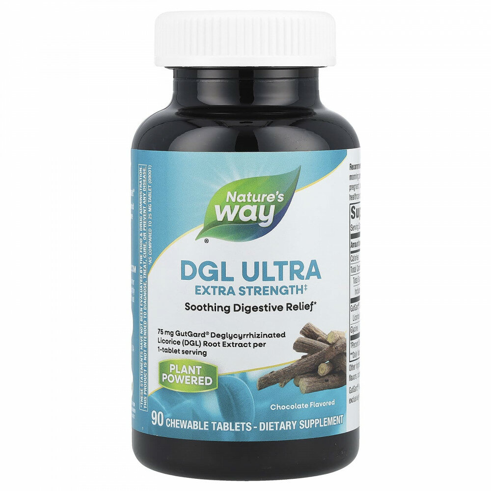Nature's Way, DGL Ultra, с шоколадным вкусом, 90 жевательных таблеток