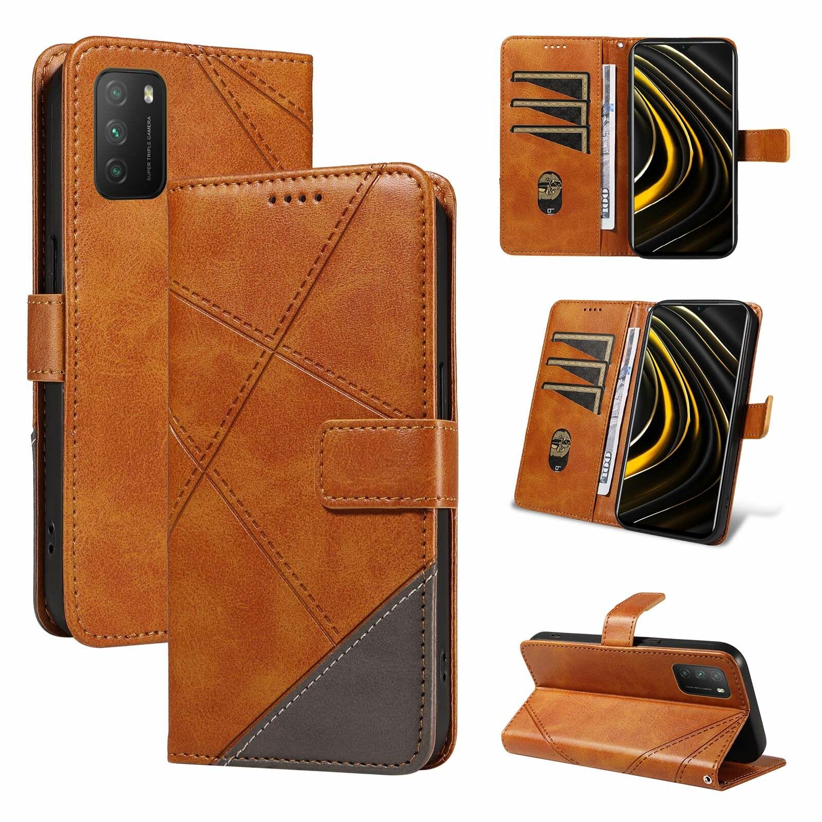 YIKATU Чехол книжка для Xiaomi Poco M3, Xiaomi Redmi 9T / Ксиоми Поко М3 Ксиоми Редми 9Т кожаный черный с магнитной застежкой, flip чехол с функцией подставки, С вытяжным шнуром