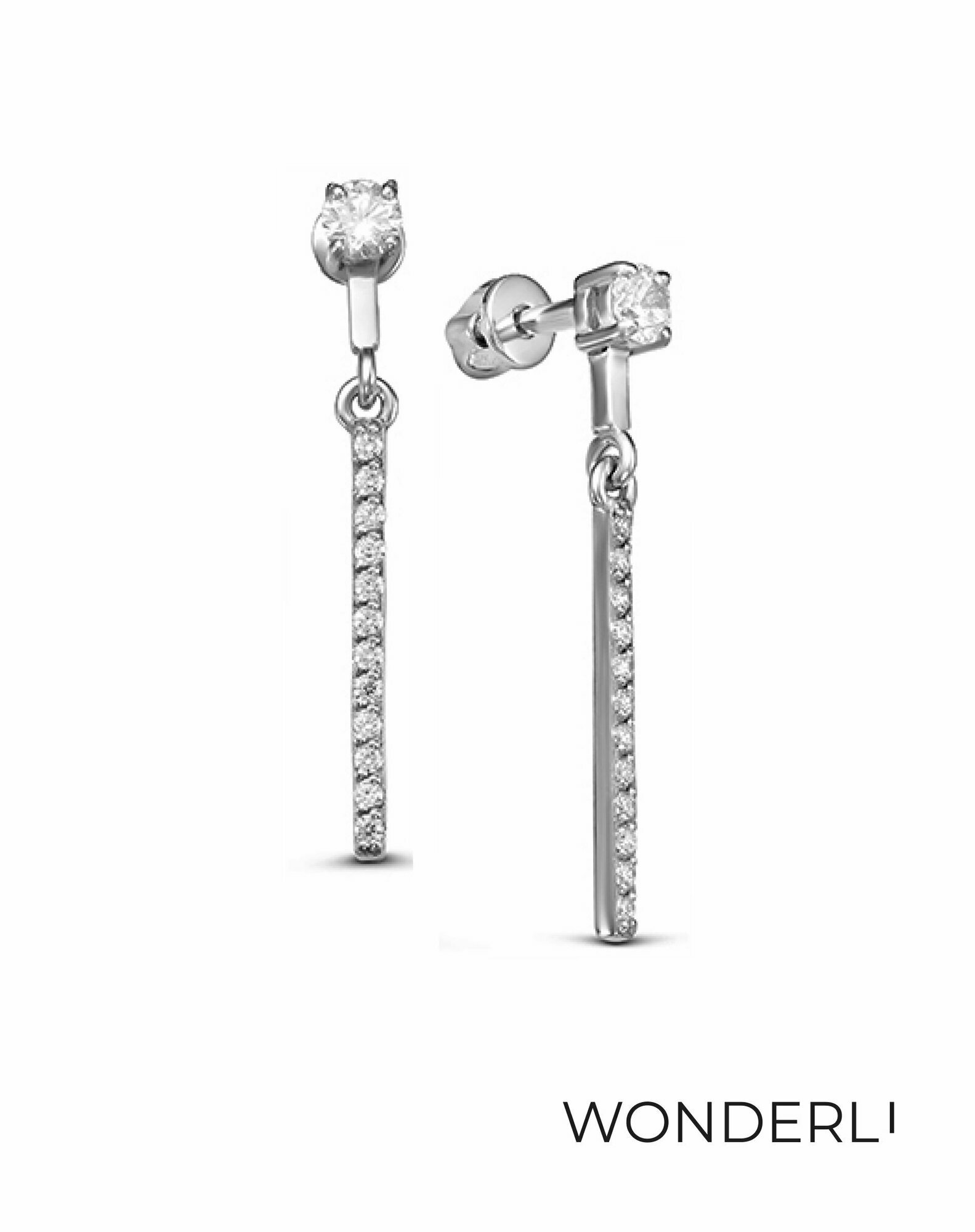 Серьги с подвесками WONDERLI, серебро, 925 проба, родирование, фианит