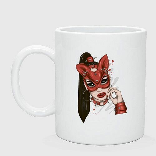 Девушка в маске кошки Керамическая кружка
