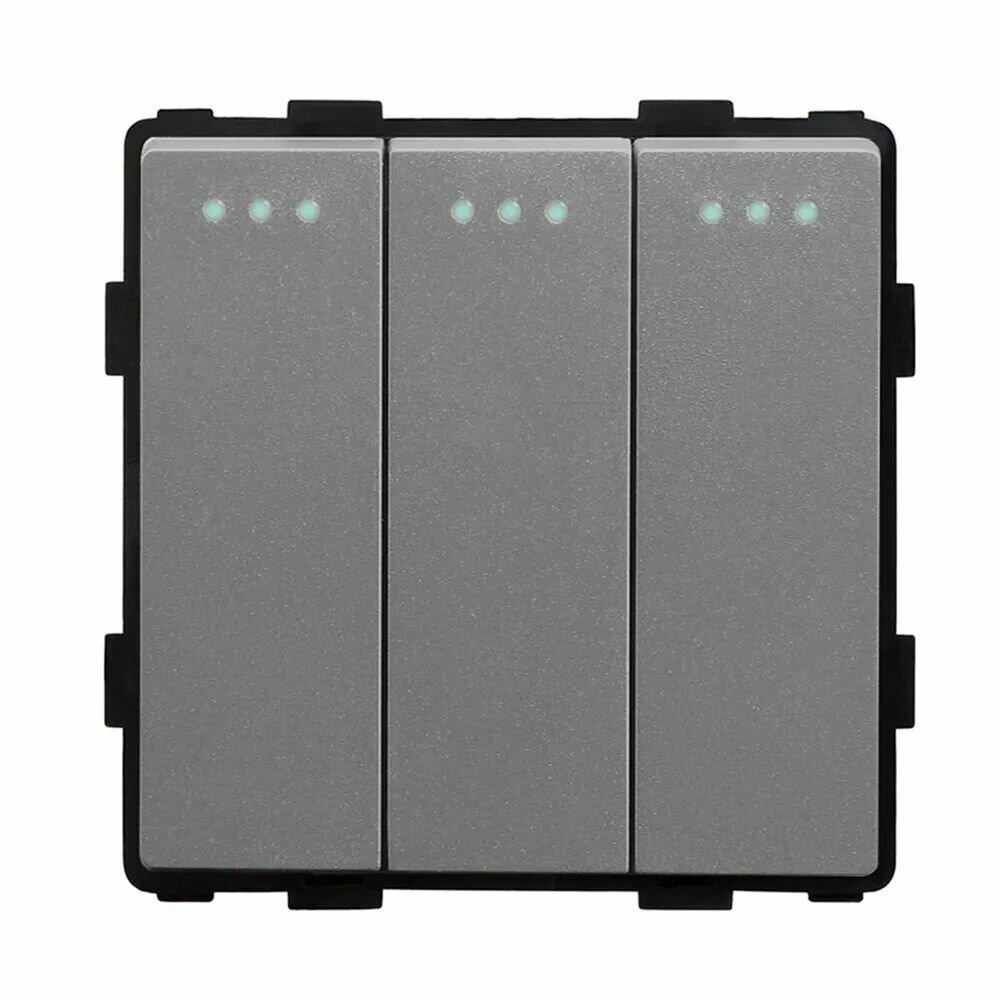 Выключатель с самовозвратом, 3 клавиши, (без рамки) цвет серый