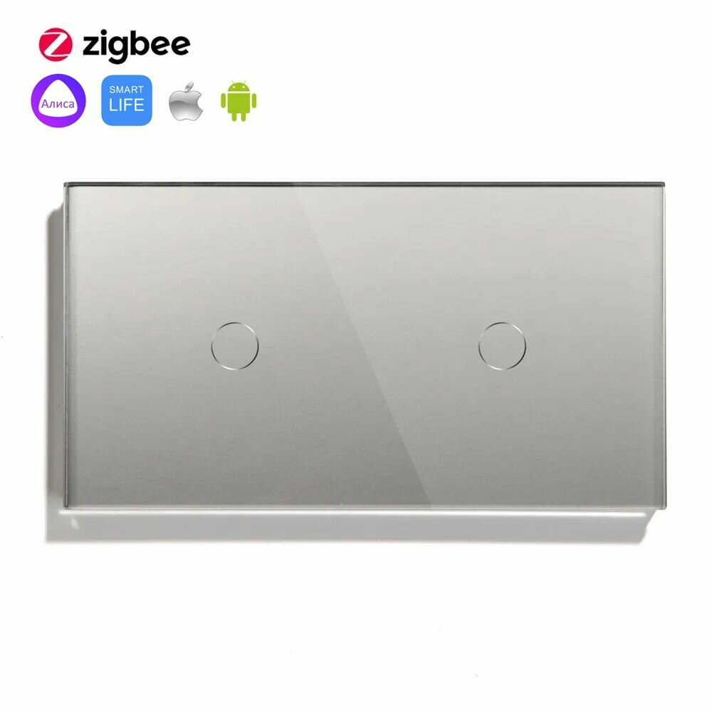 Сенсорный выключатель ZigBee MVAVA 2 кл. 2 поста (1G+1G) стекло 157х86мм цвет серый