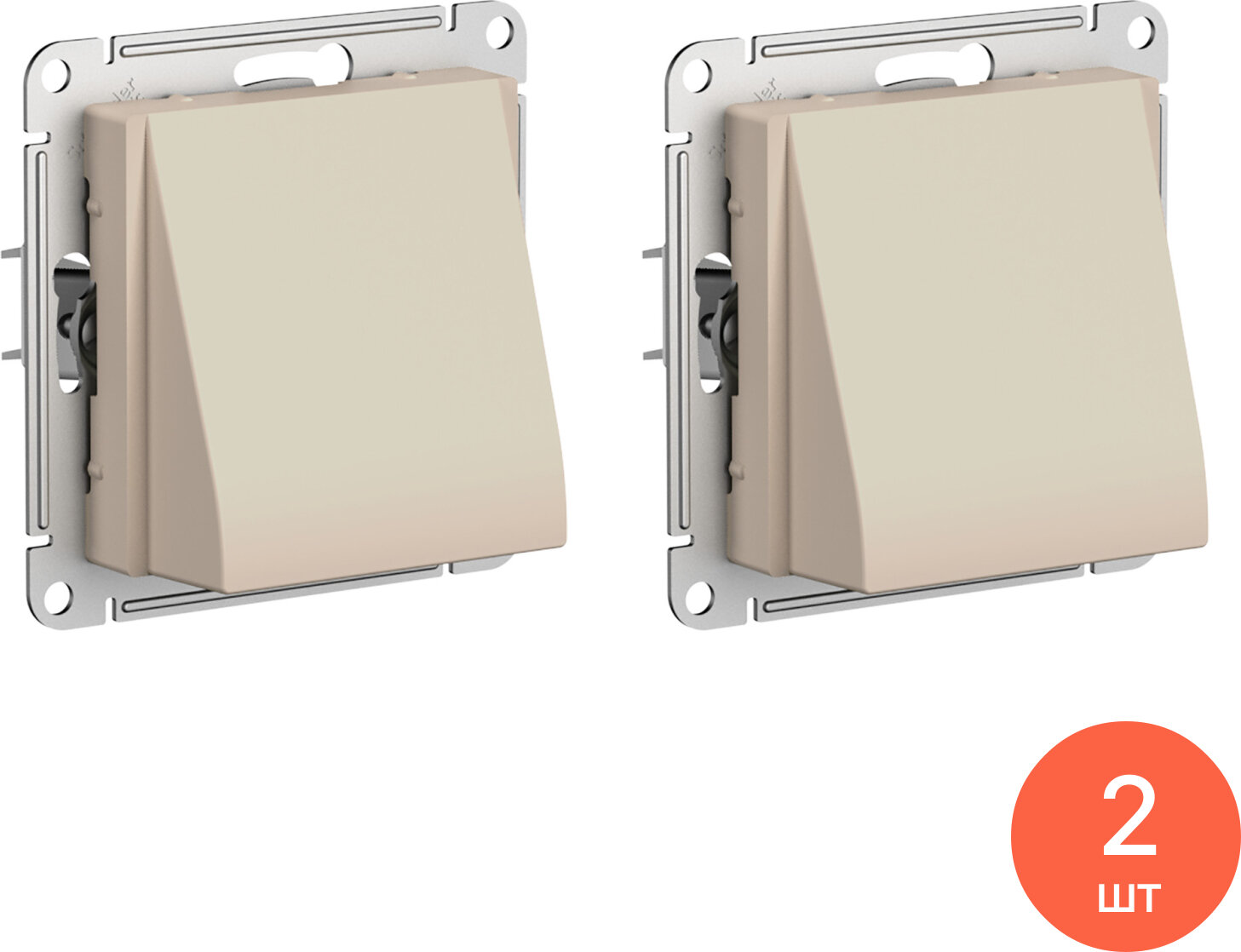 Вывод кабеля Systeme Electric / Систем Электрик AtlasDesign скрытой установки, из пластика, цвет песочный, 71х71х49мм, IP20 / электрика (комплект из 2 шт)