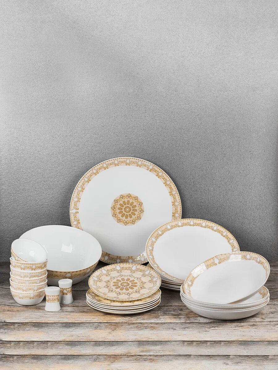 Столовый сервиз Best Opal "Sadra", стеклокерамика, белый/золотой, 6 персон