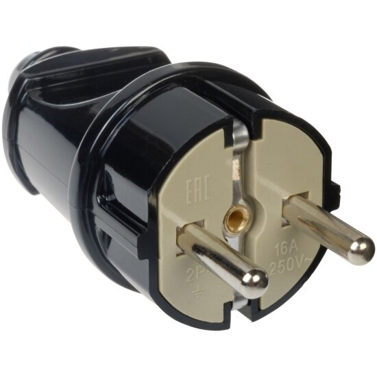 Вилка Duwi duwABS-пластик, прямая с/з, 16А, 250В, IP20, черная, 30466 1