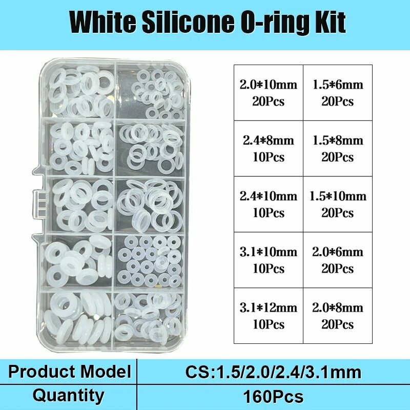 Силиконовые уплотнительные кольца VMQ CS 1.5/2/2.4/3.1 мм 160pcs (1 set)