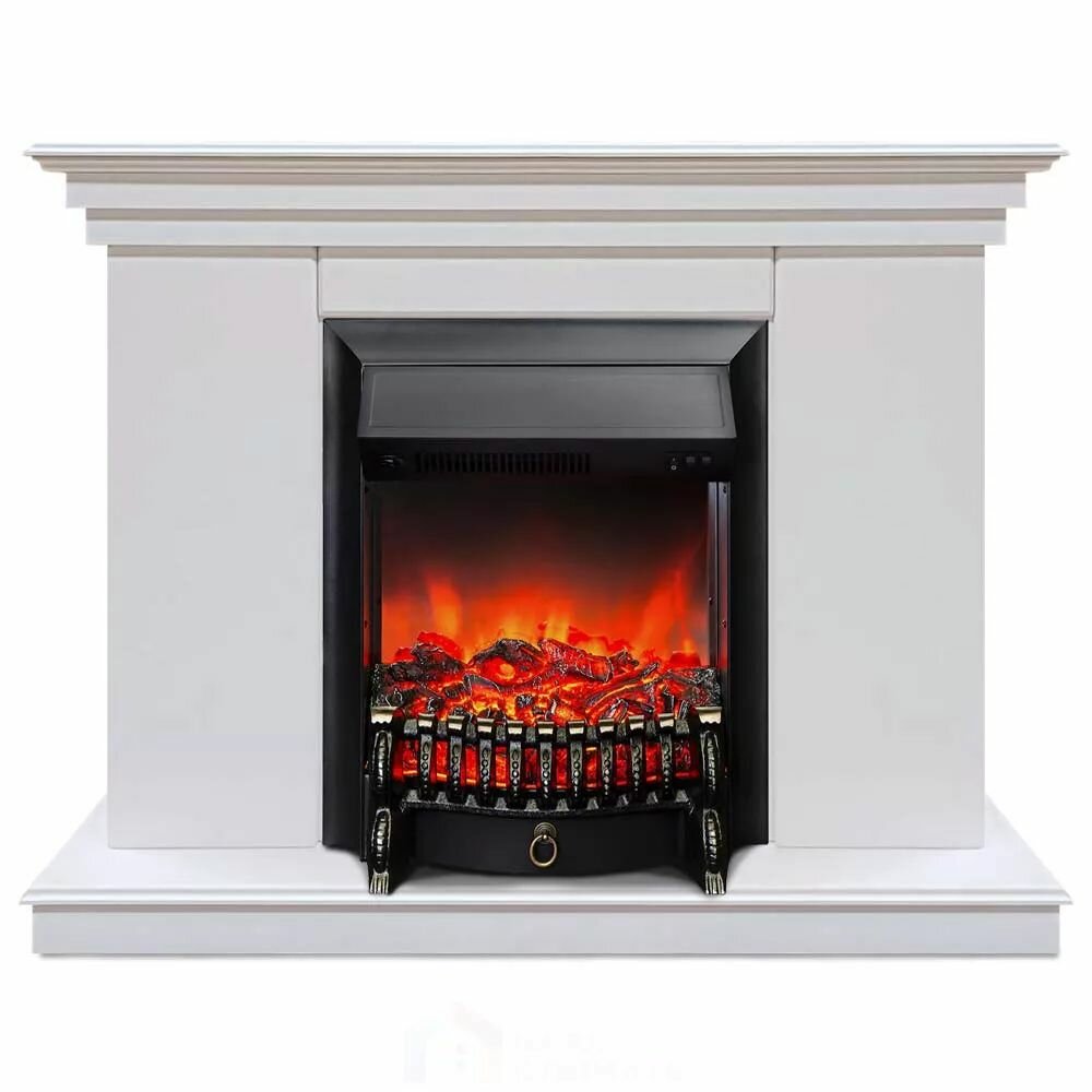 Камин электрический хорошие камины Марс белый с очагом Fobos Lux Black с обогревом и звуком потрескивания дров