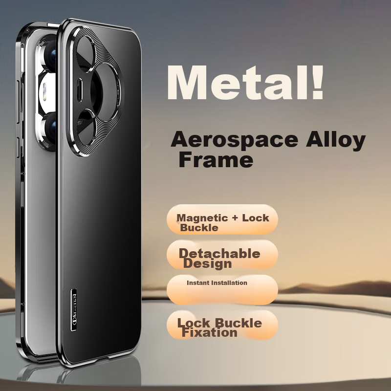 IM-CHEN [Metal Magnetic] Phone Case for Huawei Pura 70 Pro, Pura 70 PRO+ Protective Cover, Aluminum Alloy Lens Ring, Frosted Business Full Protection Shockproof - Mysterious Black