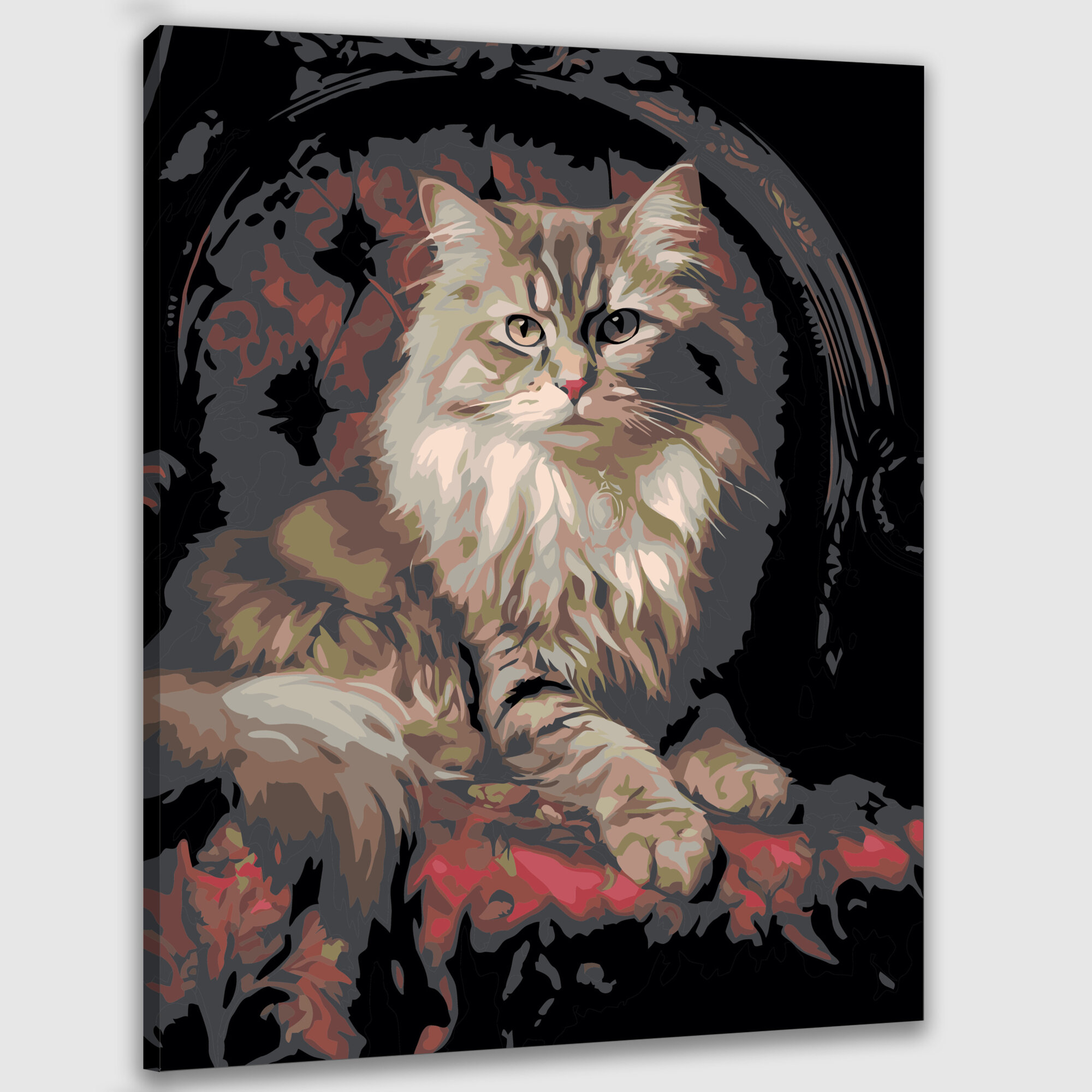 Картина по номерам 40x50 см, картина, масло, кот, мейн-кун, шерсть, глаза, бархатная подушка, уверенность, сила