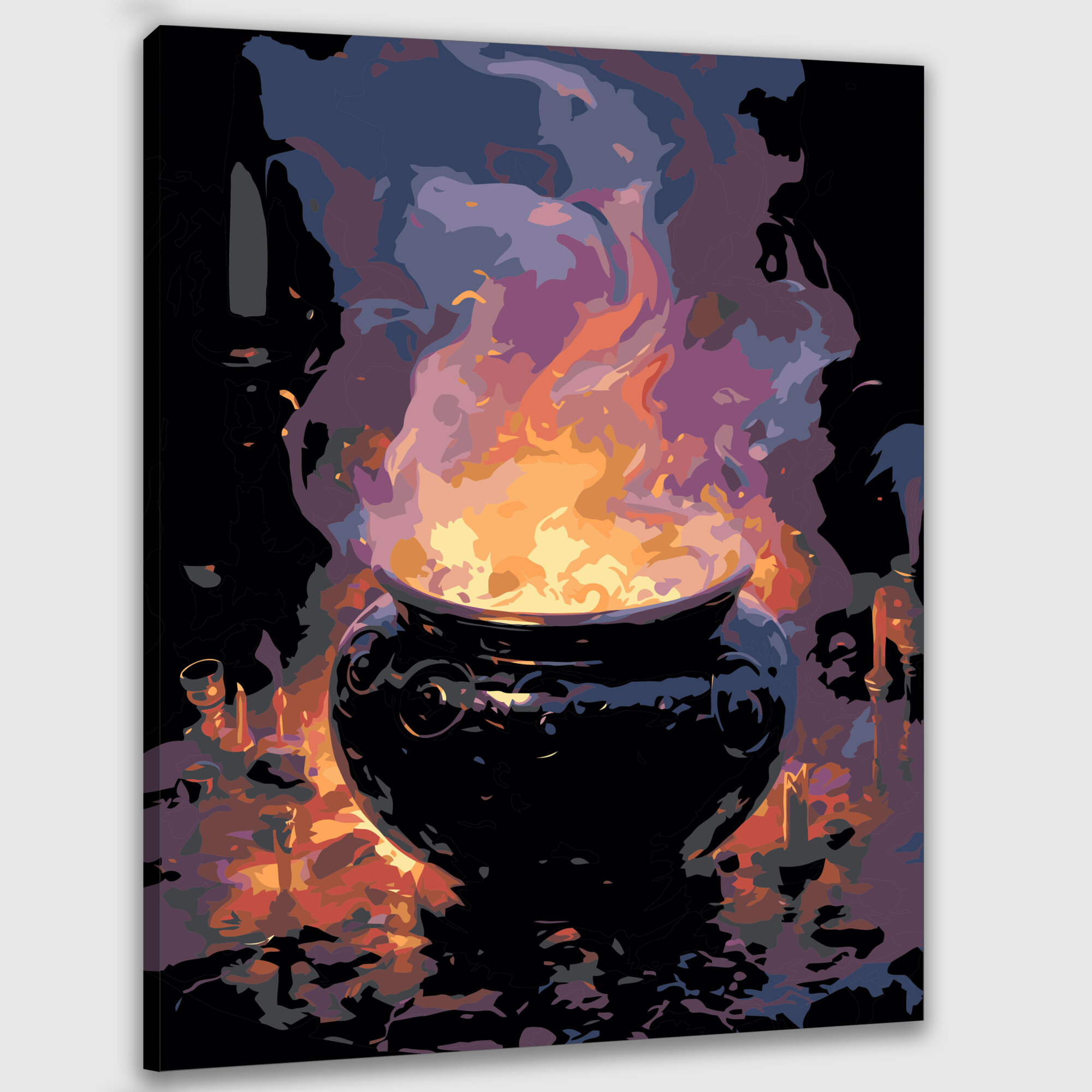 Картина по номерам 40x50 см, картина, масло, мистическое зелье, бурлящий котел, мерцающие свечи, разноцветный дым