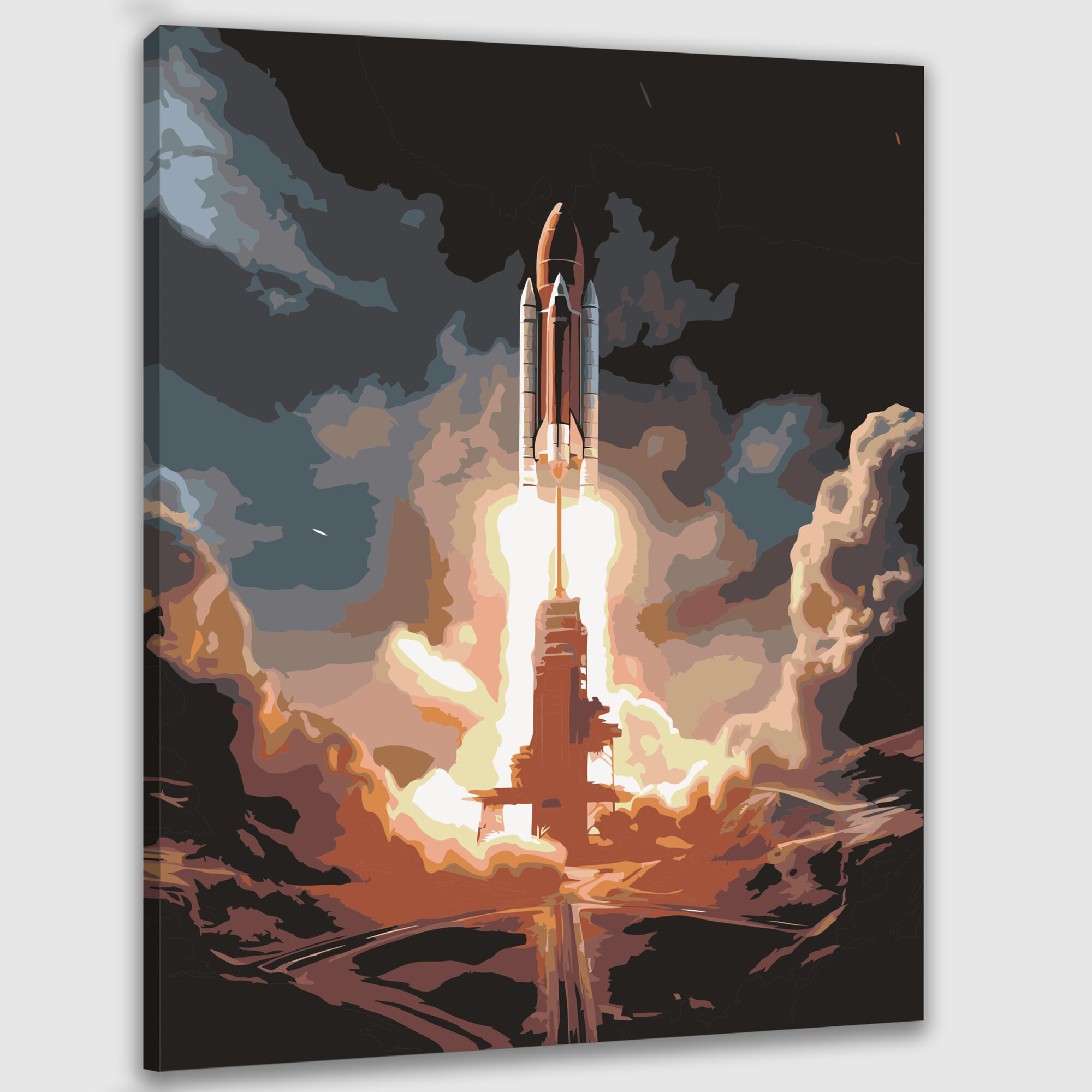 Картина по номерам 40x50 см, ракета, запуск, космический корабль, мощность, скорость, космос, пламя, дым, энергия