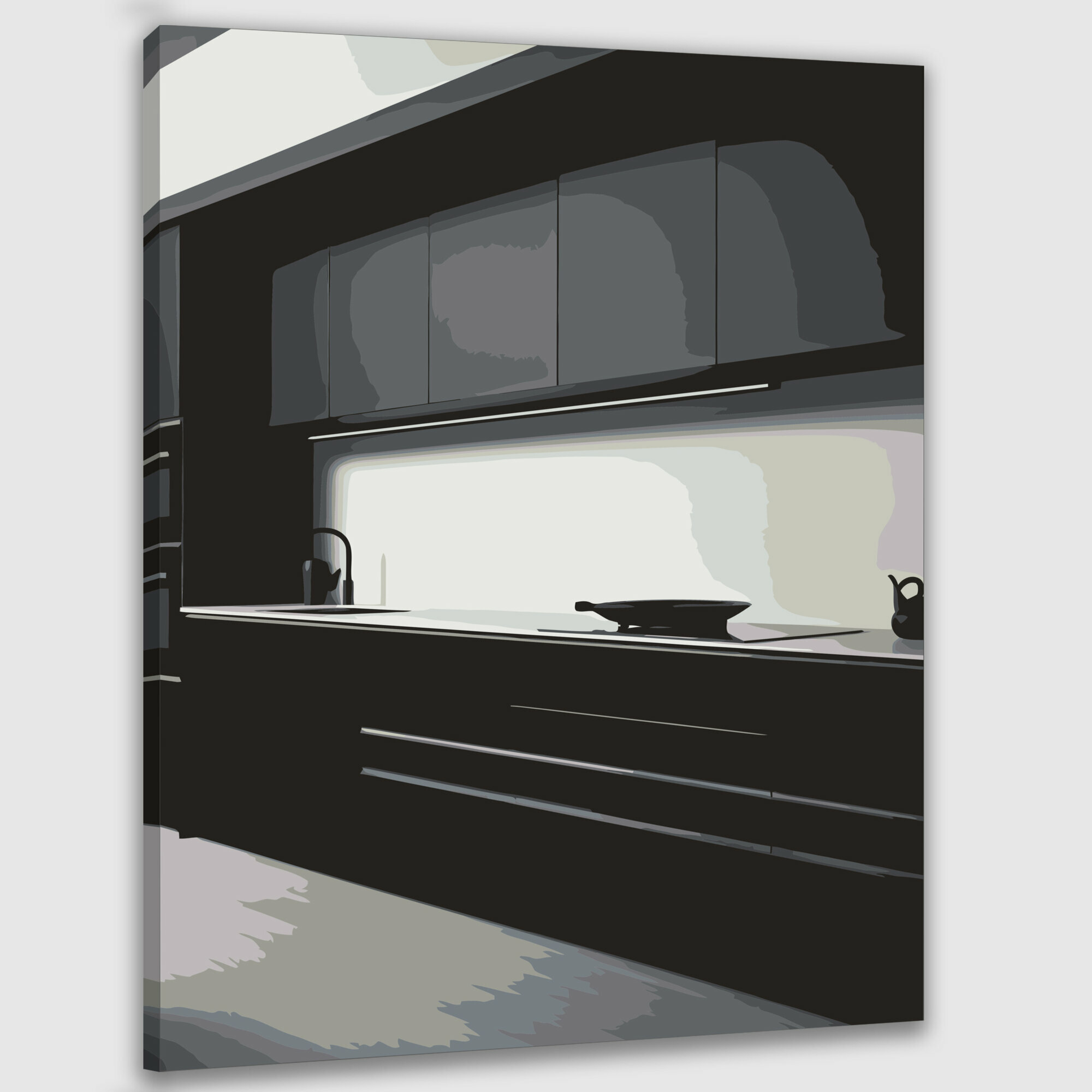 Картина по номерам 40x50 см, фотография, картина, черно-белая, современная кухня, стиль минимализма, гладкие столешницы