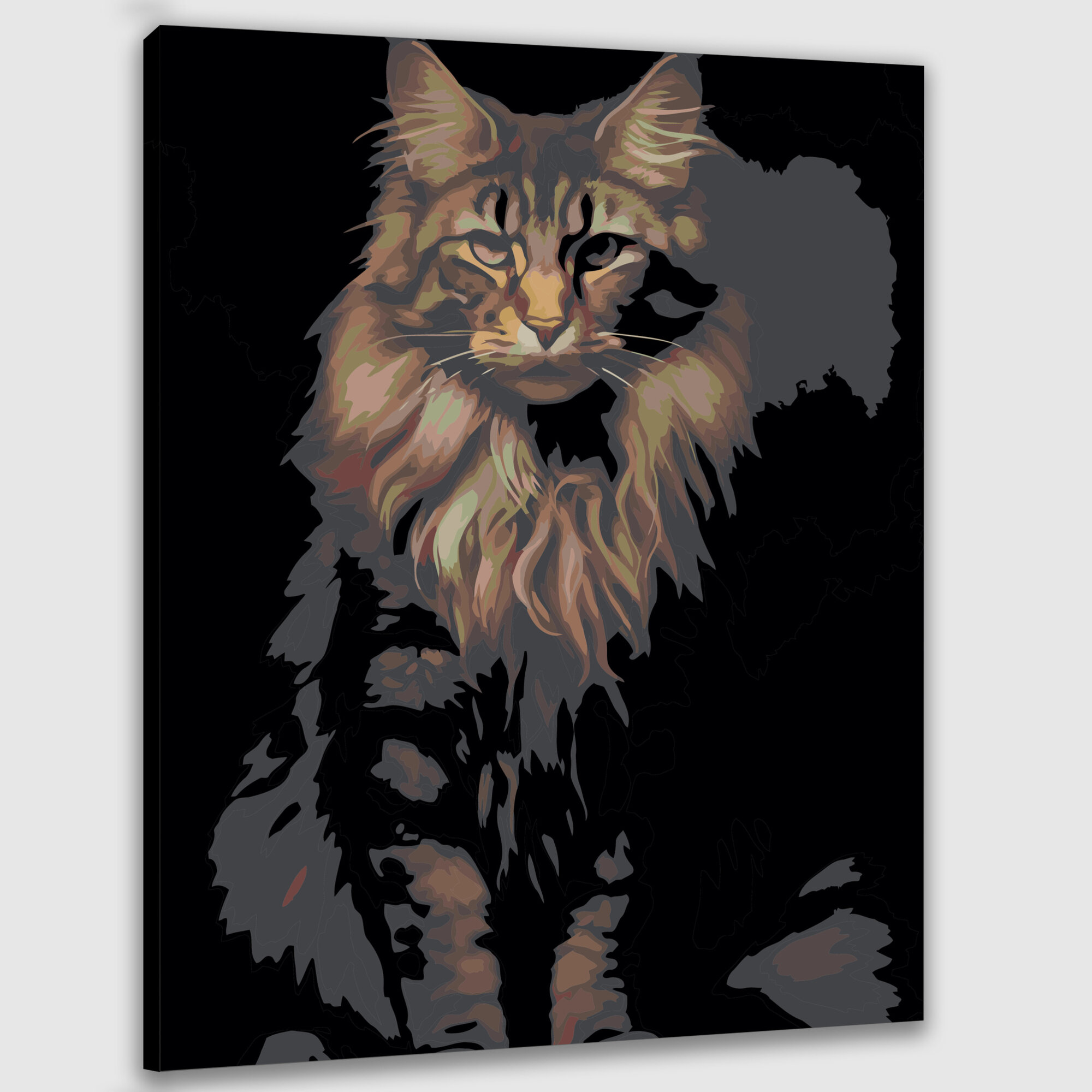 Картина по номерам 40x50 см, картина маслом, реализм, кошка мейн-кун, величественное присутстви, крупная рама
