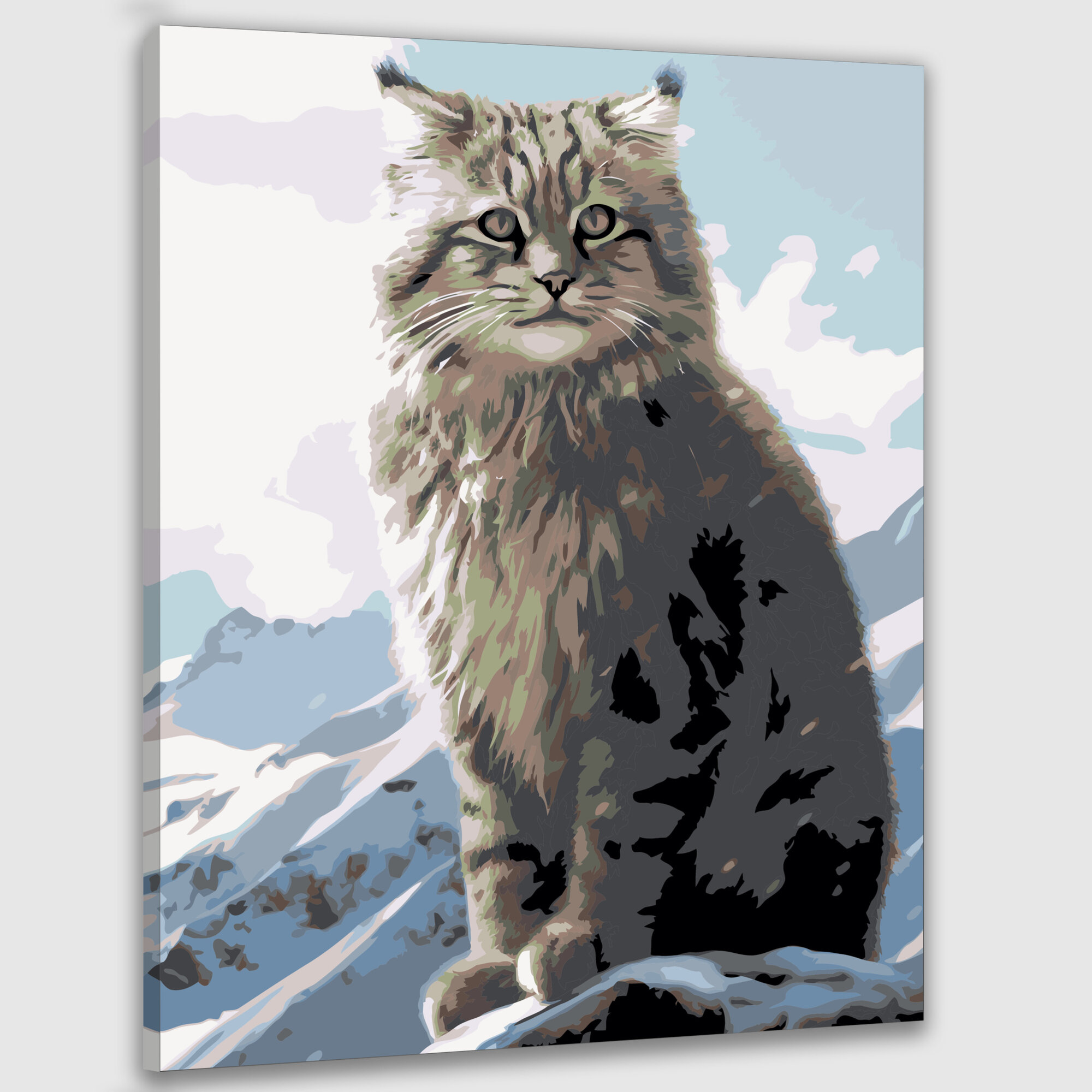 Картина по номерам 40x50 см, Манул, кот, горная вершина, заснеженная, долины, мех, отметины, пушистый, снег