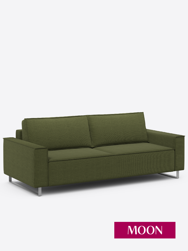 Диван-кровать раскладной пантограф (тик-так) MOON 005, зеленый, велюр, эксклюзивная пена UniqFoam, 240х114х91 см