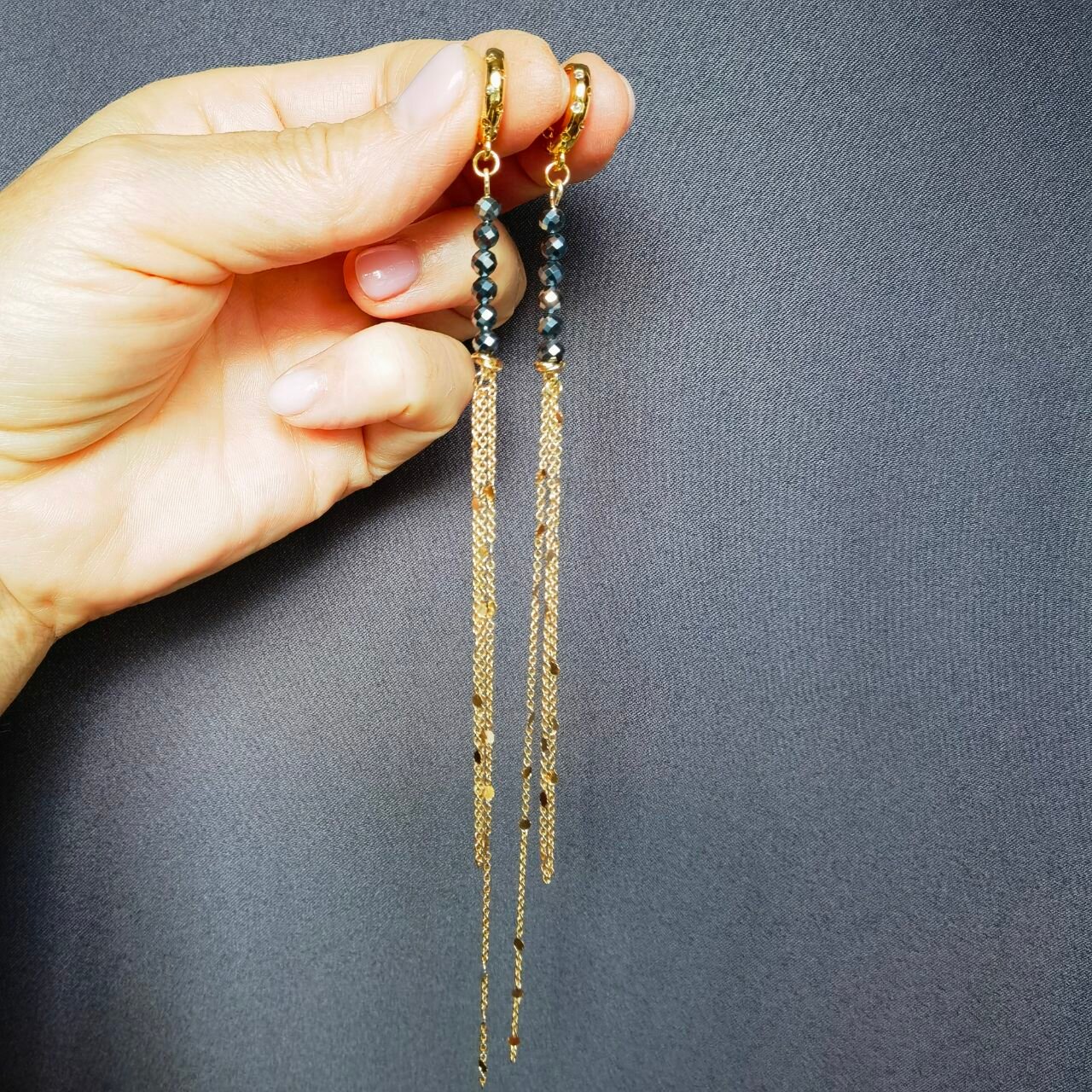 Серьги цепочки Камни Елены