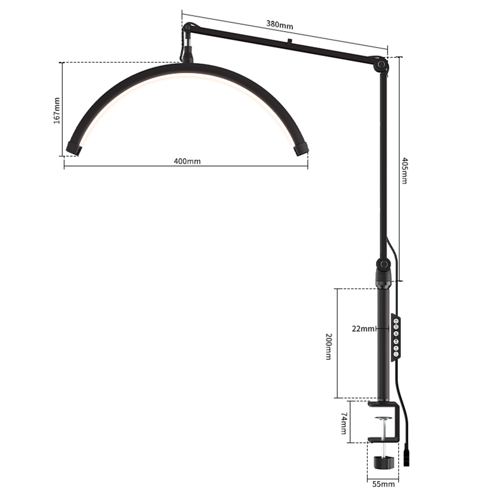 Полукруглая вышивальная лампа с креплением U-образной формы для салонов красоты, идеальная для наращивания ресниц, искусства ногтей и татуировки, 20Вт, 3200-6500К