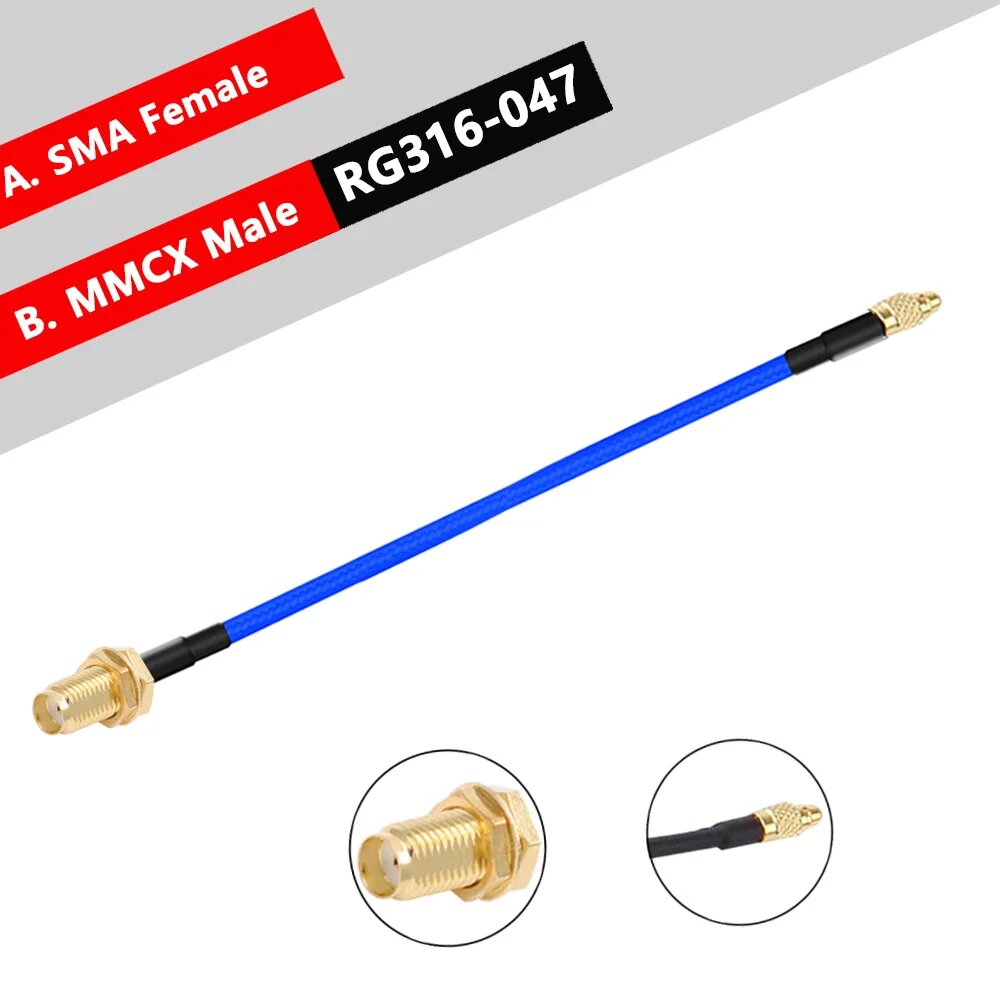 Кабель коаксиальный RG316 SMA-MMCX синего цвета 25CM, SMA F to MMCX M