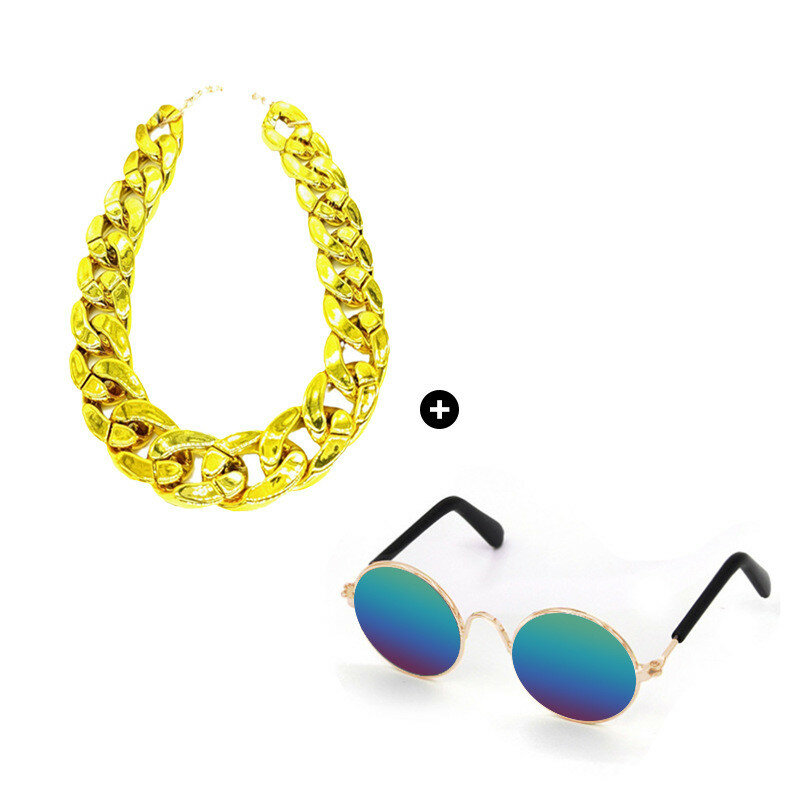 Fashionable pet dress up necklace with eye-catching sunglasses for parties and holidays gold blue